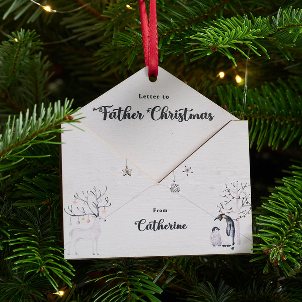 Illustrated Wooden Envelope Personalised Christmas Tree Decoration by ...