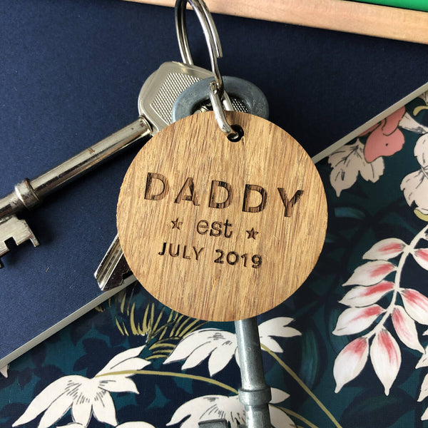 Key Ring - Personalised New Dad Or Daddy Bamboo Key Ring by Betsy Benn
